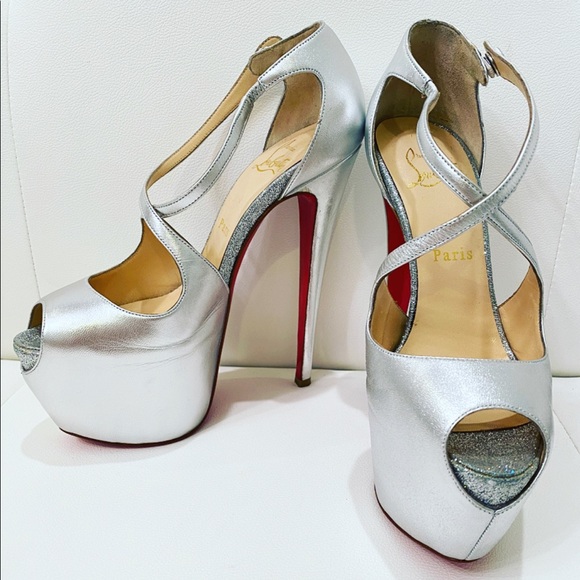 Christian Louboutin | Shoes | Christian Louboutin Silver Platform Heels ...